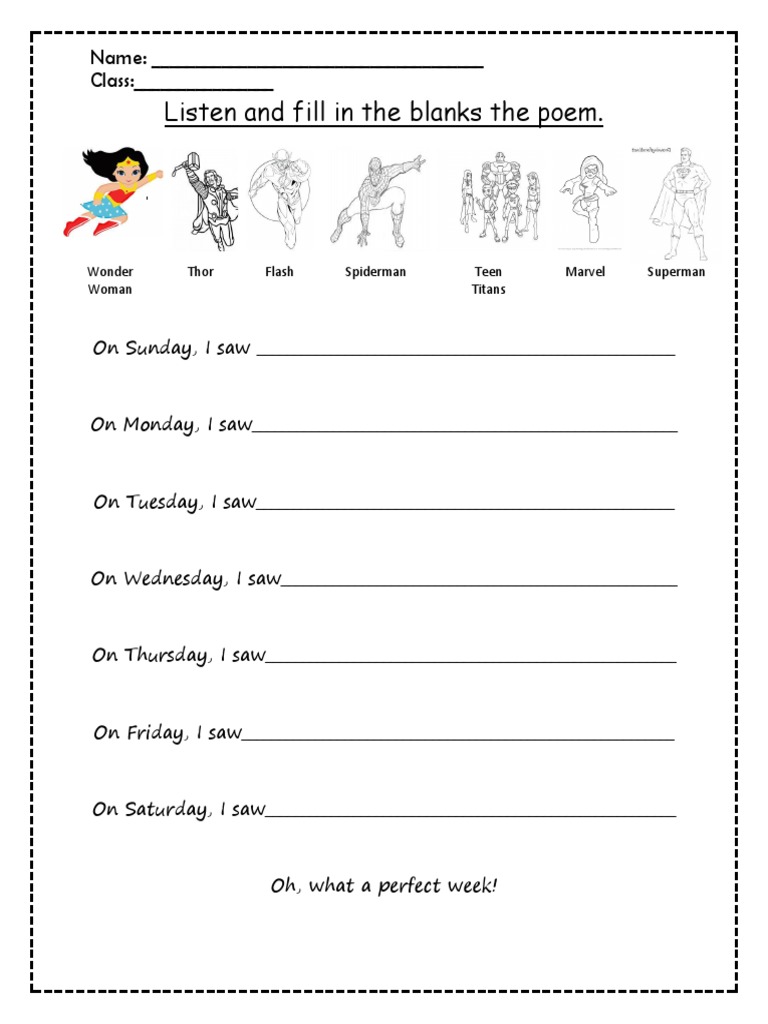 Listen and Fill in The Blanks The Poem.: Name: - Class | PDF | Language ...
