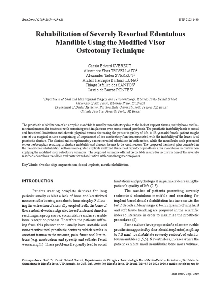 Rehabilitation of Severely Resorbed Edentulous Mandible Using The ...