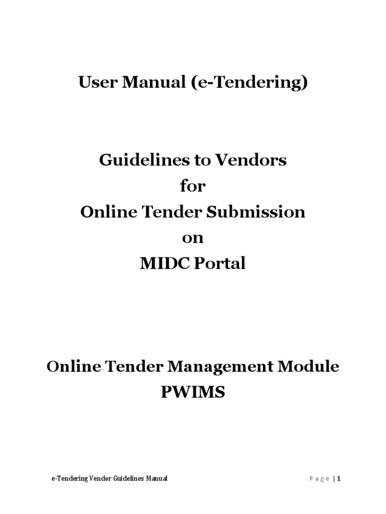 User Manual (E-Tendering) : Online Tender Management Module | PDF ...