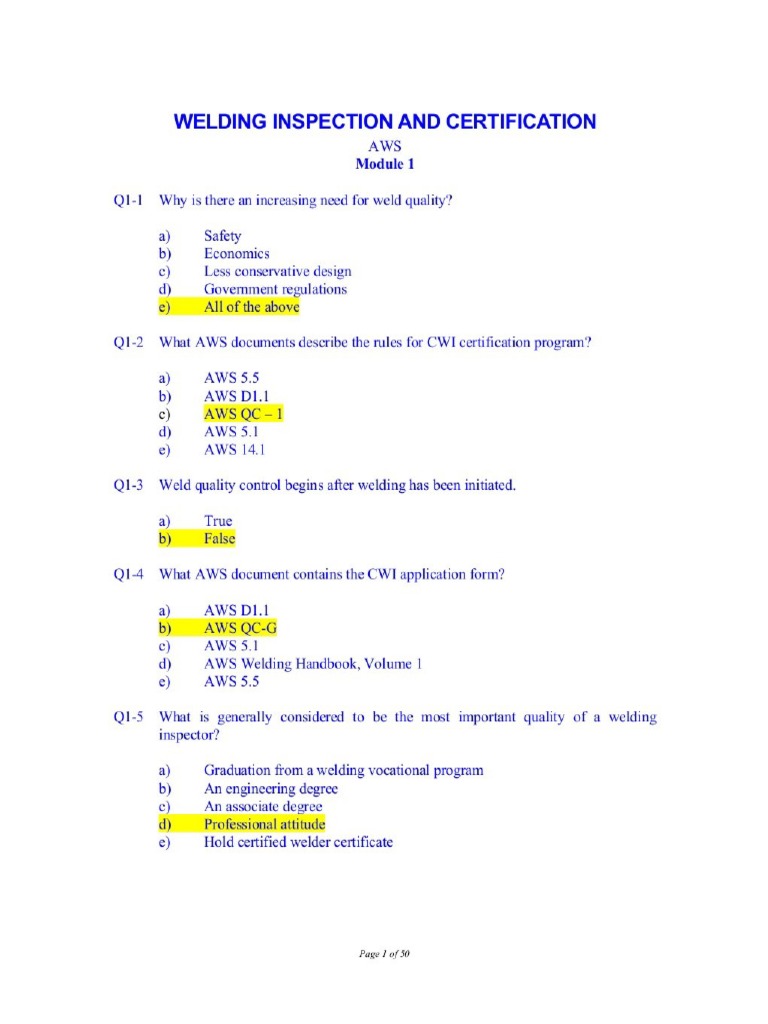 Welding Inspection And Certification Questions Pdf