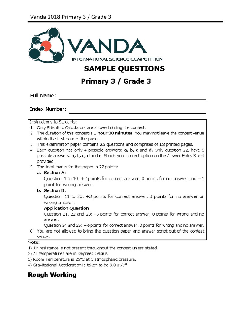 Vanda Science Competitions Primary Grade 3 Sample | PDF | Egg | Plants