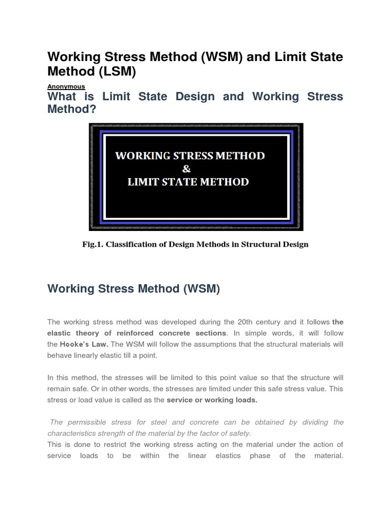 Working Stress Method (WSM) and Limit State Method (LSM) | PDF ...