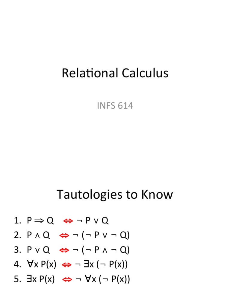 Rela%onal Calculus: Infs 614 | PDF | Areas Of Computer Science | Logic