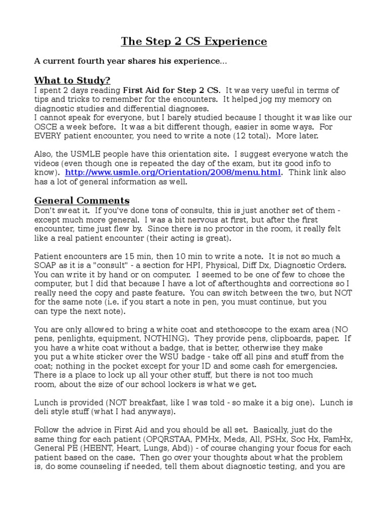 The Step 2 CS Experience: What To Study? | PDF
