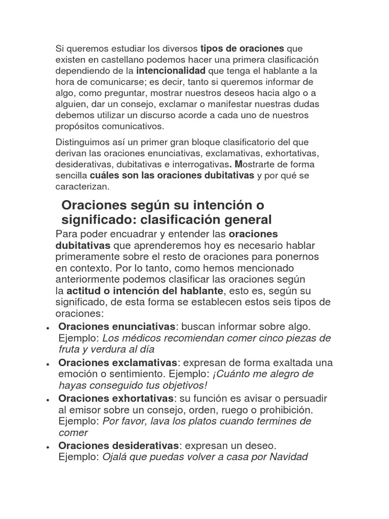 Oraciones Dubitativas y Desiderativas | PDF | Adverbio | Oración ...