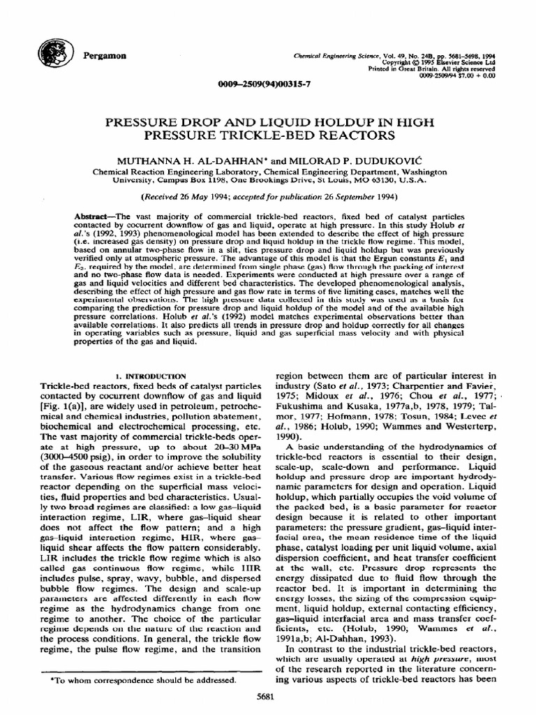 Reactor Trickle Bed | PDF | Gases | Fluid Dynamics