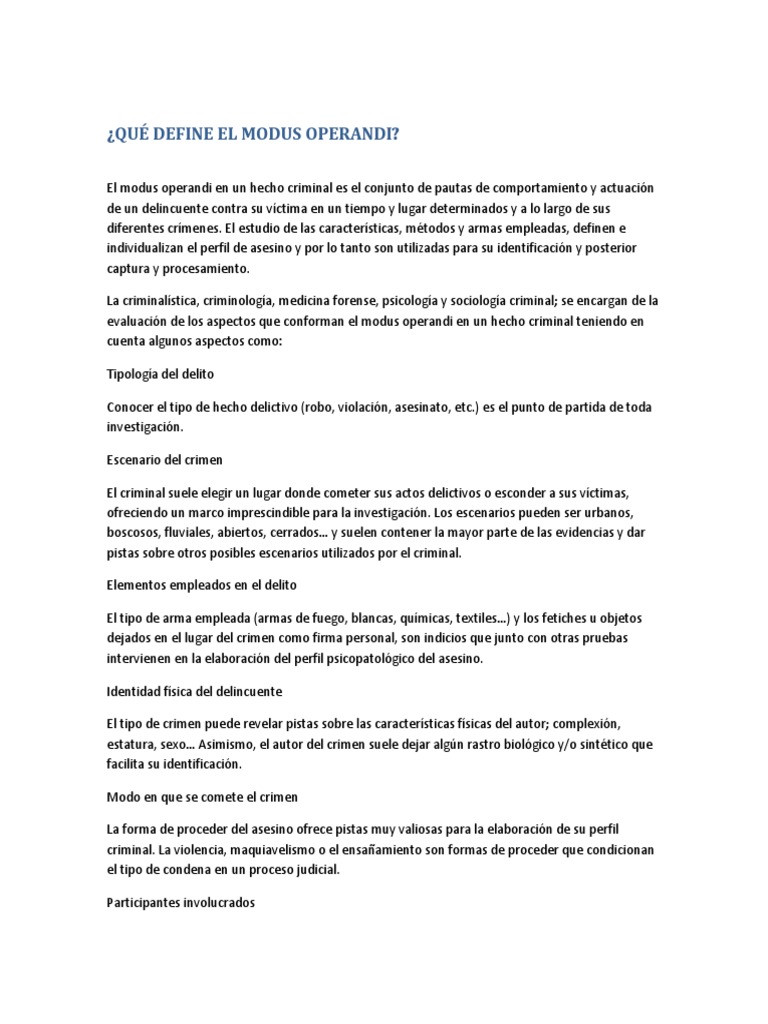 Qué Define El Modus Operandi | PDF | Ciencia forense | Crimen y violencia