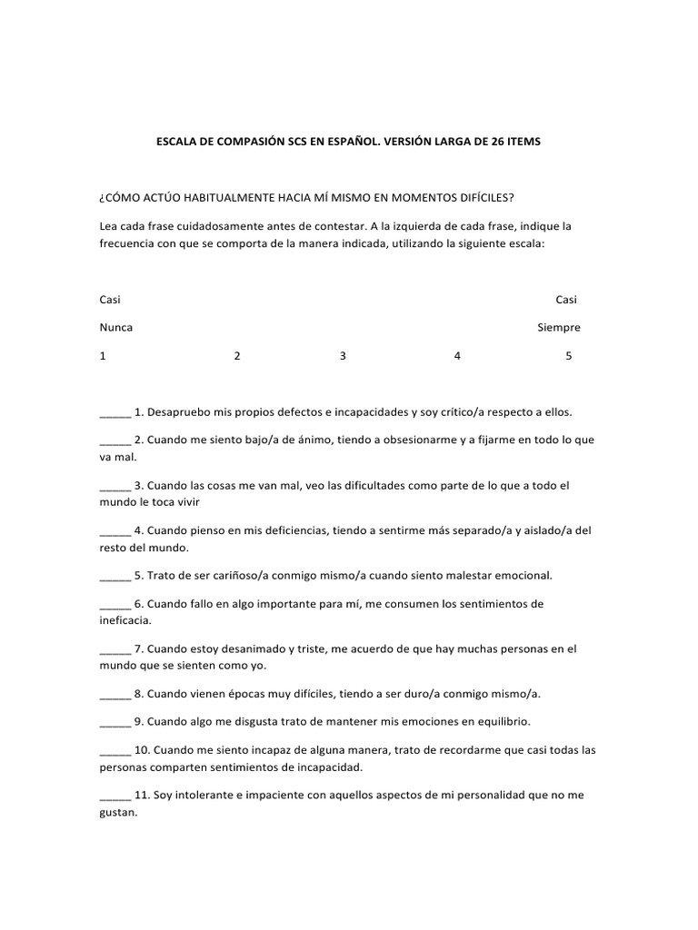 SCS - Self-Compassion Scale | PDF | Sicología