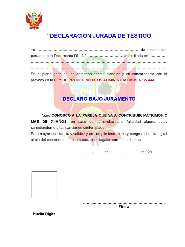 Declaracion Jurada de Testigo | PDF | Instituciones sociales | Ciencias ... Declaracion Jurada de Testigo | PDF | Instituciones sociales | Ciencias ...