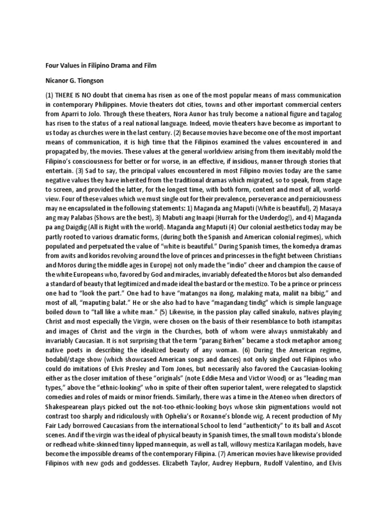 Four Values in Filipino Cinema | PDF | Philippines