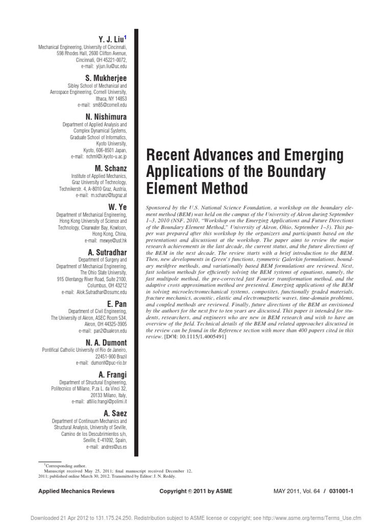 Recent Advances and Emerging Applications of The Boundary Element Method | PDF | Boundary ...