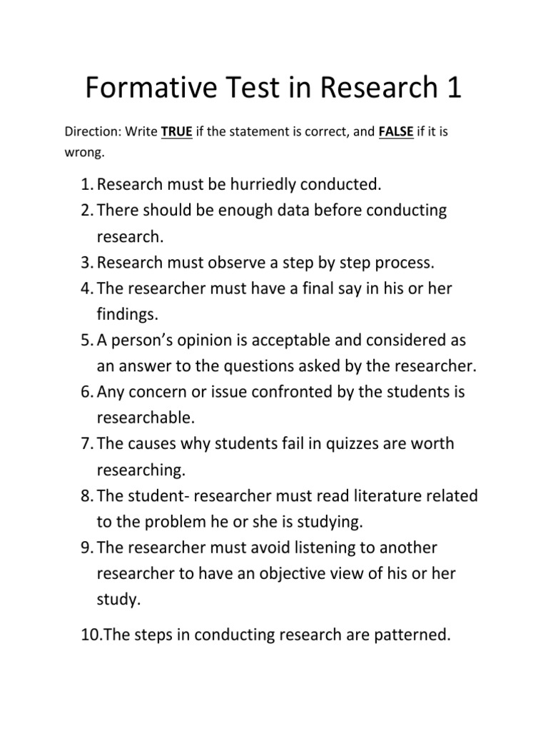 Formative Test on Research Principles | PDF | Cognitive Science ...