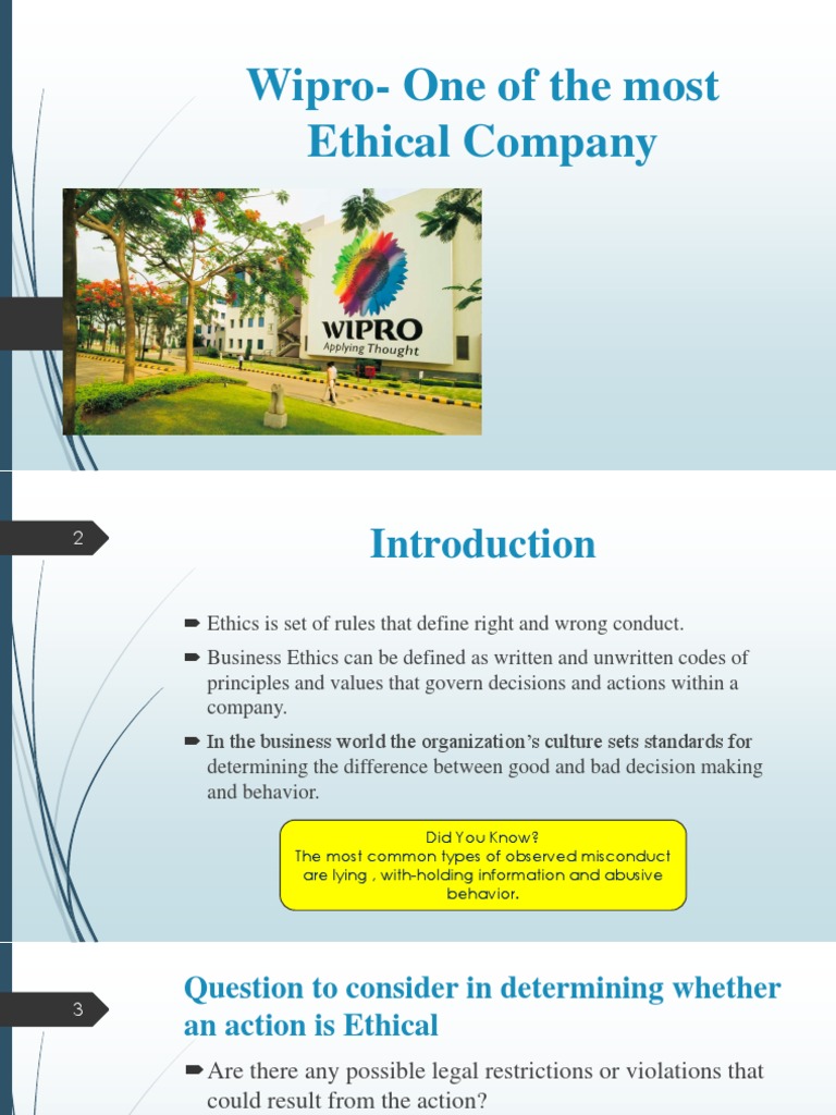 Wipro's Ethical Business Practices | PDF | Business Ethics | Value (Ethics)