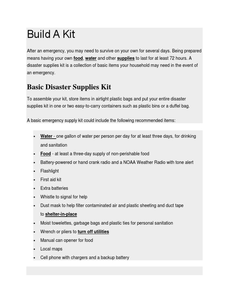 Build A Kit: Basic Disaster Supplies Kit | PDF | First Aid | Nature