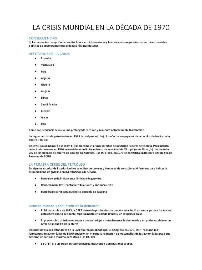 La Crisis Mundial en La Década de 1970 | PDF | Crisis petrolera de 1973 ...