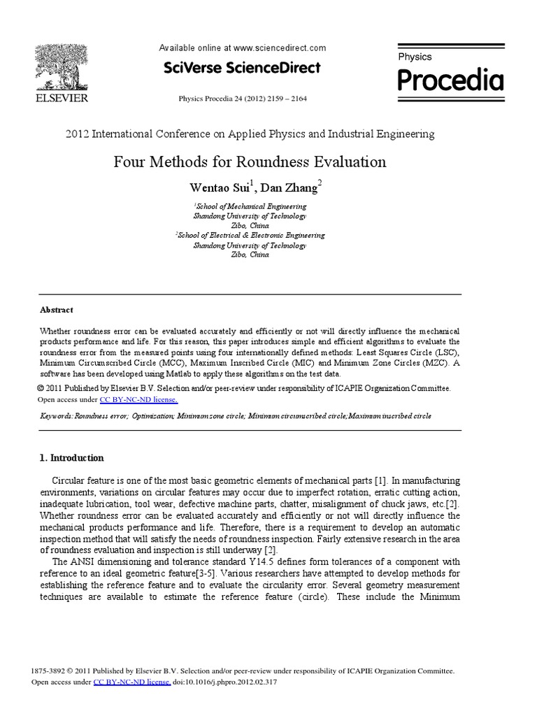 Four Methods For Roundness Evaluation | PDF | Circle | Radius