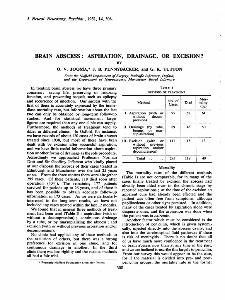 Brain Abscess Treatment Methods Analyzed | PDF | Surgery | Epilepsy