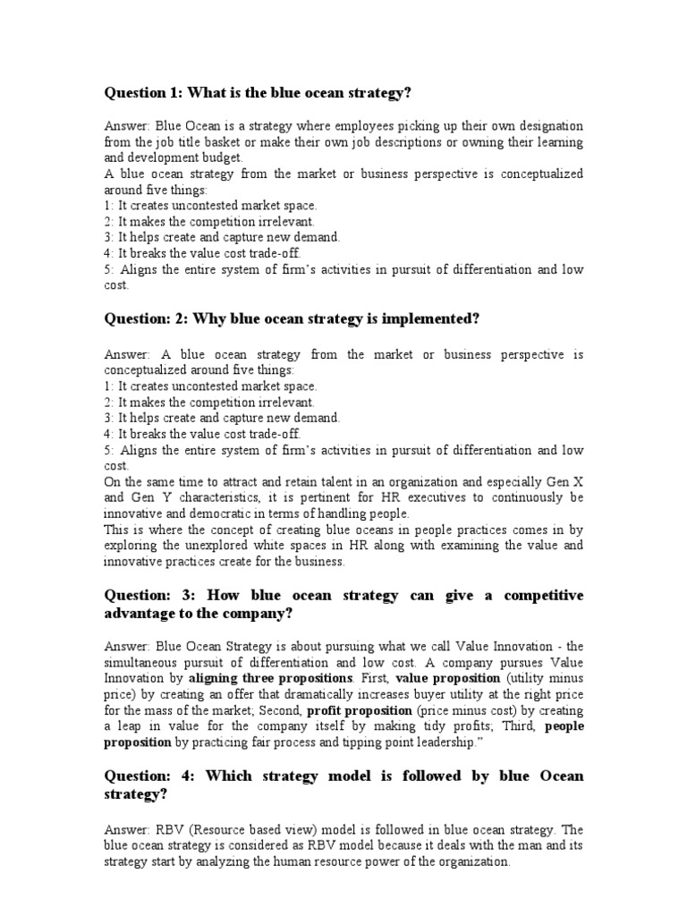 Blue Ocean Question and Answer | PDF | Marketing | Economies