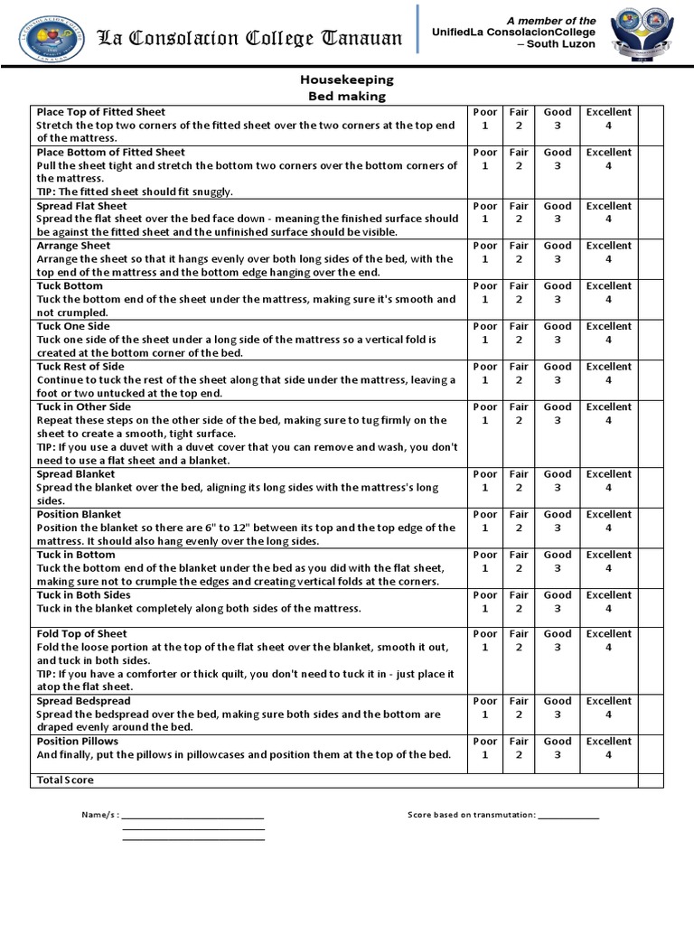 Housekeeping Rubrics | Bed | Bedding | Free 30-day Trial | Scribd