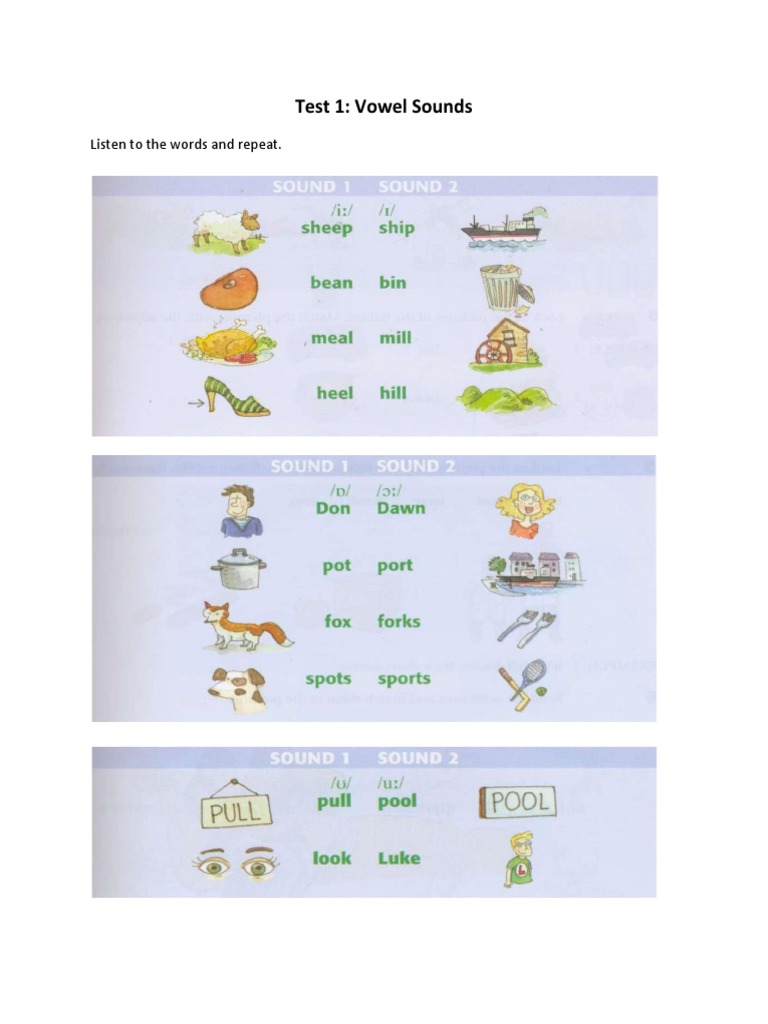 Test 1: Vowel Sounds: Listen To The Words and Repeat | PDF