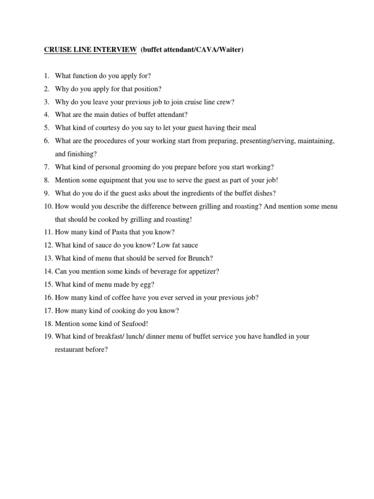 QUESTIONS For Buffet Attendant 11 | PDF | Menu | Buffet