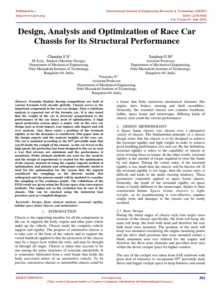 Design, Analysis and Optimization of Race Car Chassis For Its ...