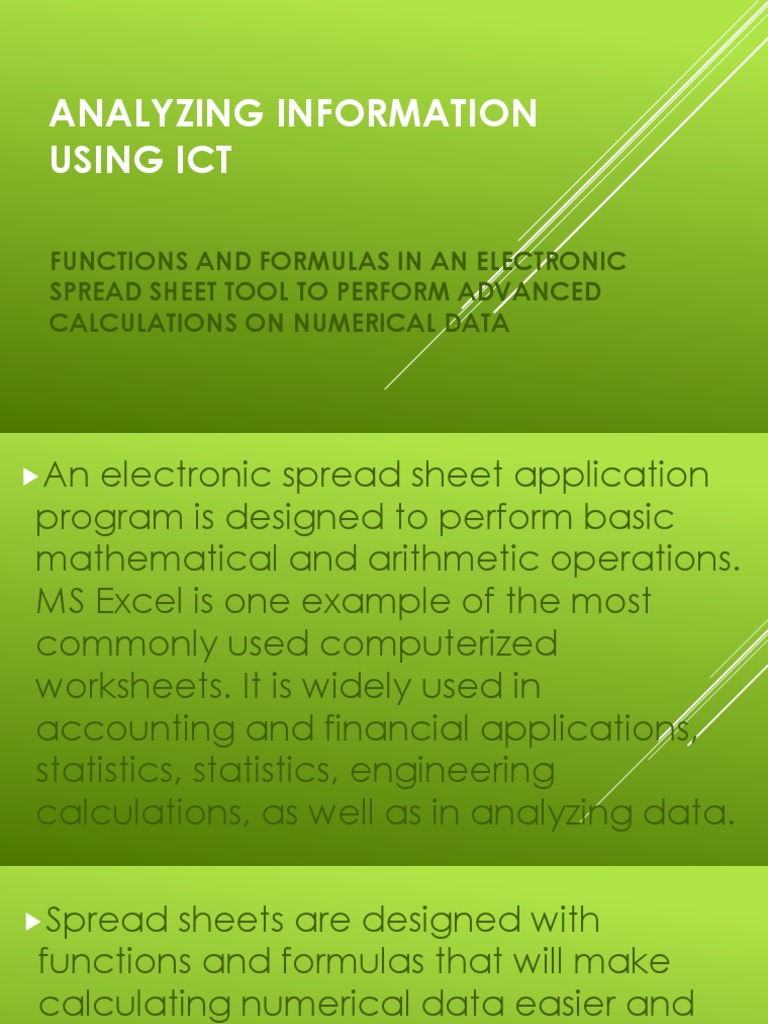 Analyzing Information Using Ict | Spreadsheet | Microsoft Excel
