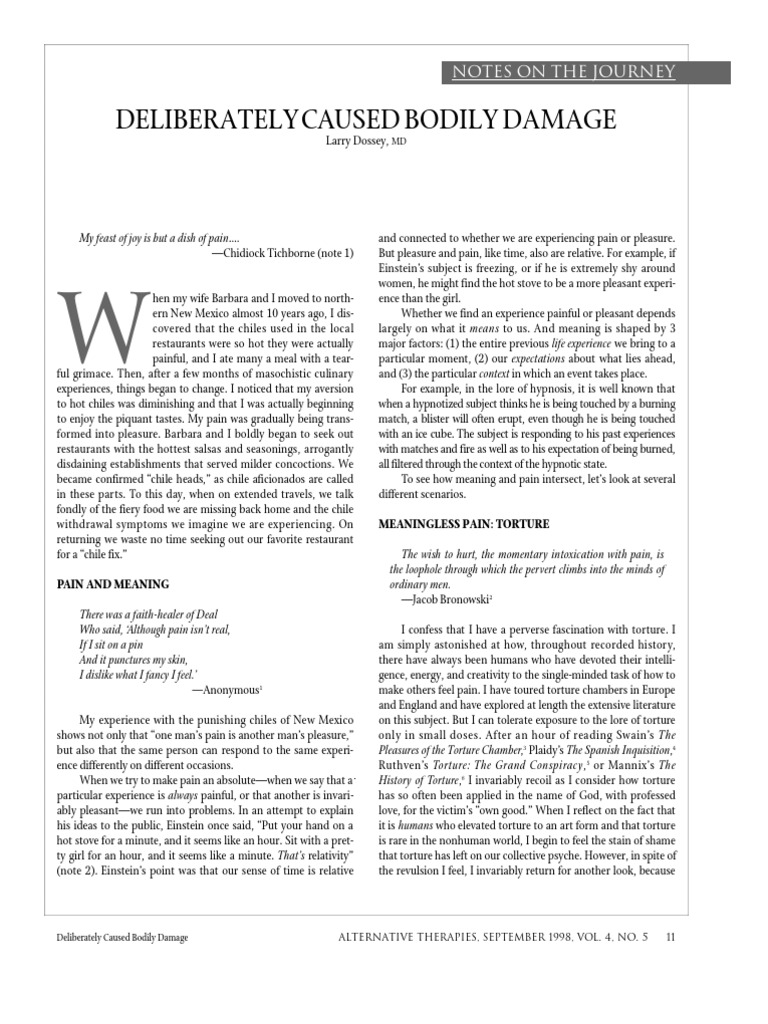 Deliberately Caused Bodily Damage | PDF | Hypnosis | Pain