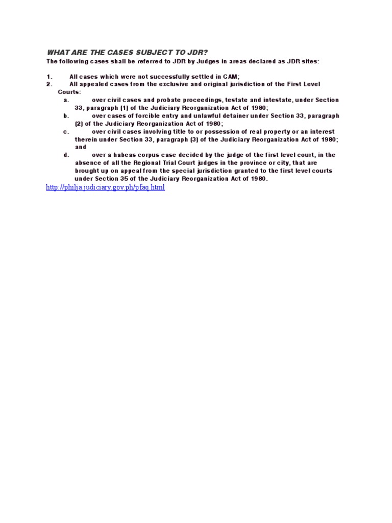 What Are The Cases Subject To JDR | PDF