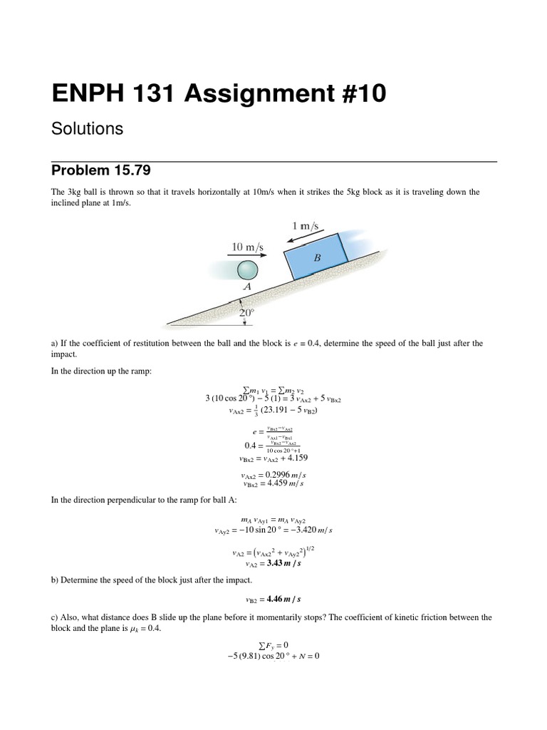 ENPH 131 Assignment #10 Solutions | PDF | Acceleration | Physical Phenomena