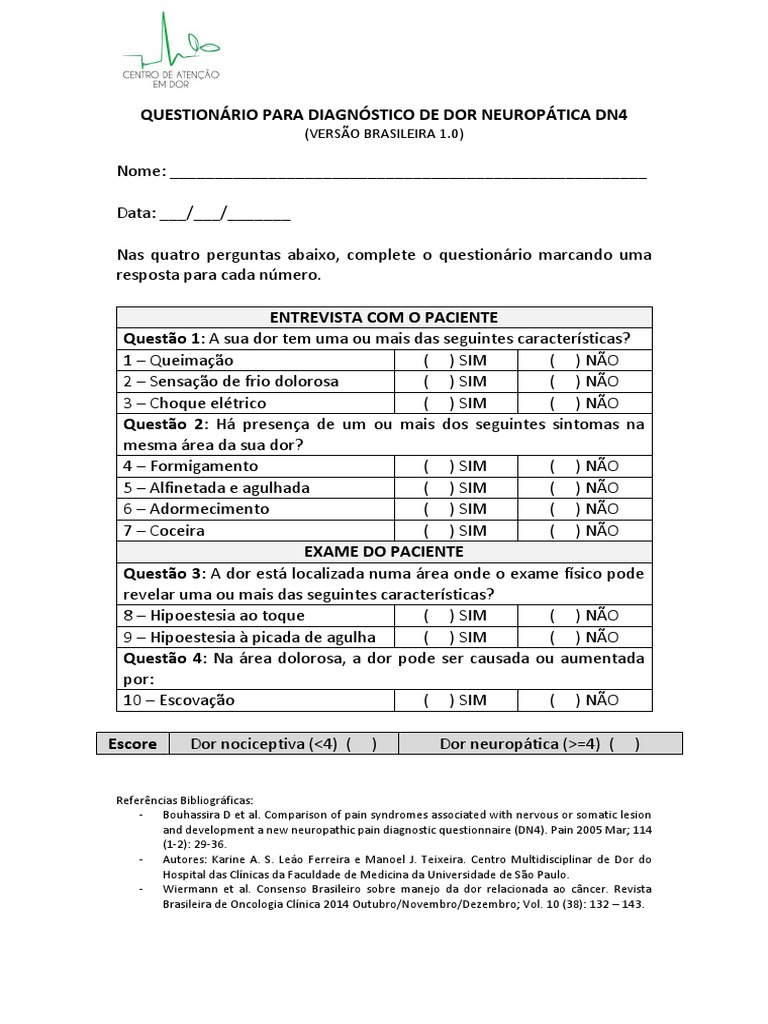Questionário DN4 para Diagnóstico de Dor Neuropática | PDF