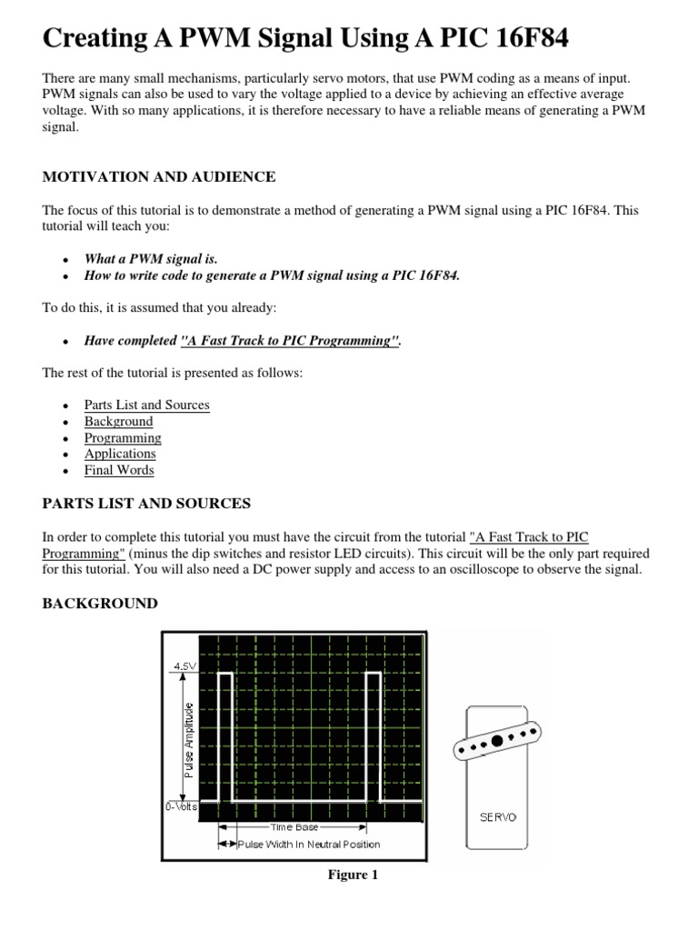PWM Signal with PIC 16F84 Tutorial | PDF | Electronics | Electrical Engineering