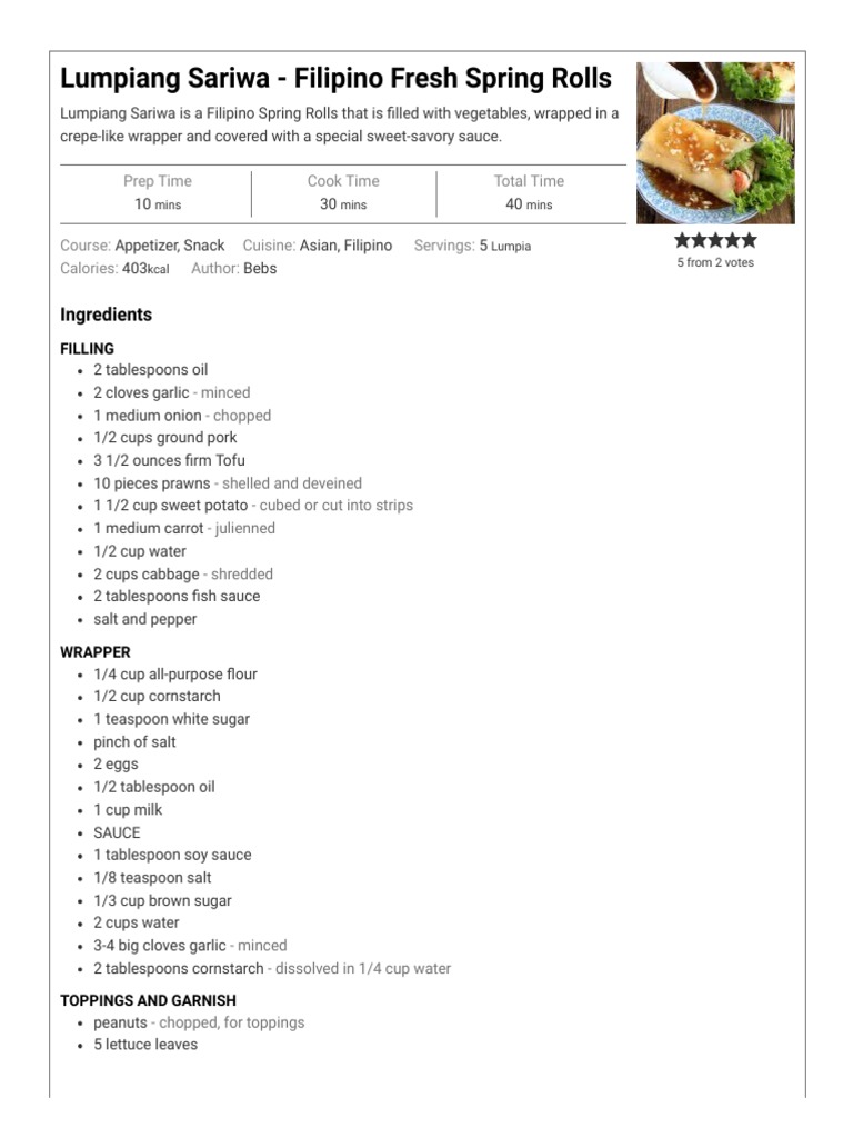 Recipe - Lumpiang Sariwa | PDF | Food And Drink | Cooking