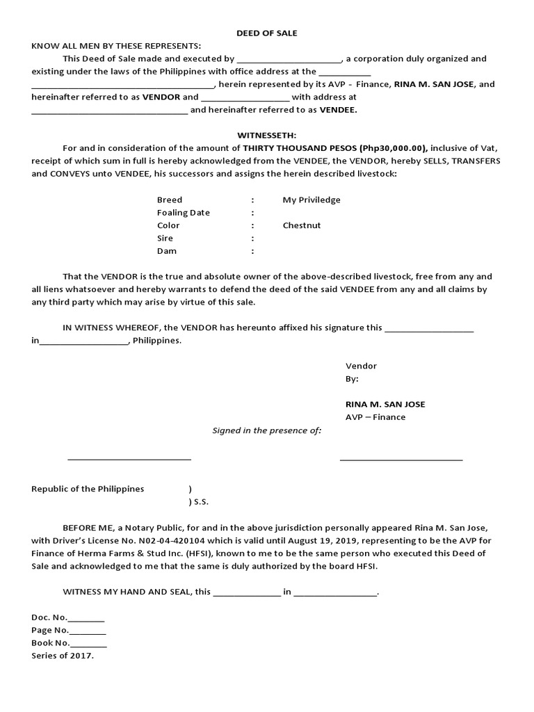 Deed of Sale: Signed in The Presence of | PDF | Property Law ...