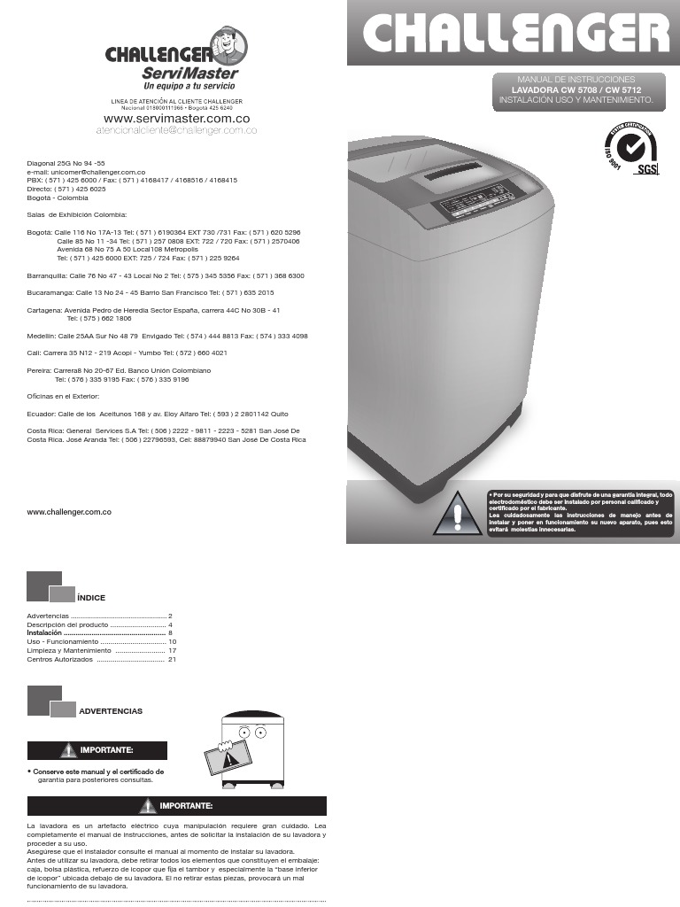 Challenger CW 5708 Washing Machine | PDF | Lavadora | Agua