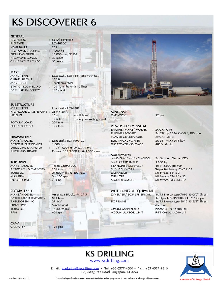 54short Specs - Land Rig - KS Discoverer 6 (1000hp) - (Rev 13 Feb 18 ...
