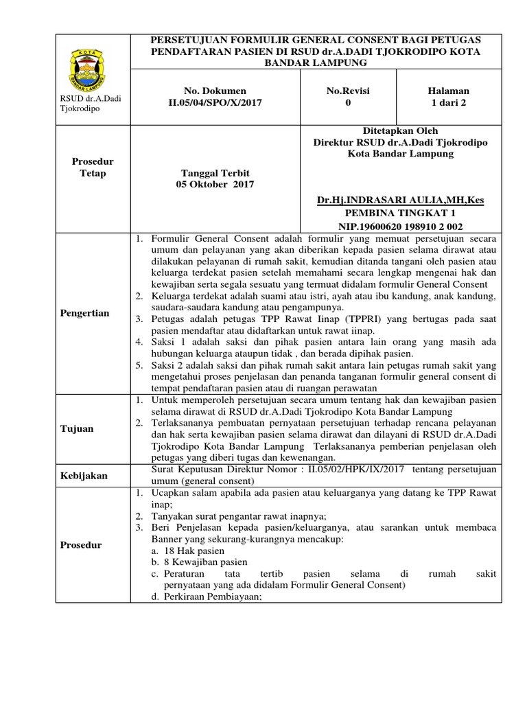 Spo Penandatanganan Formulir General Consent | PDF