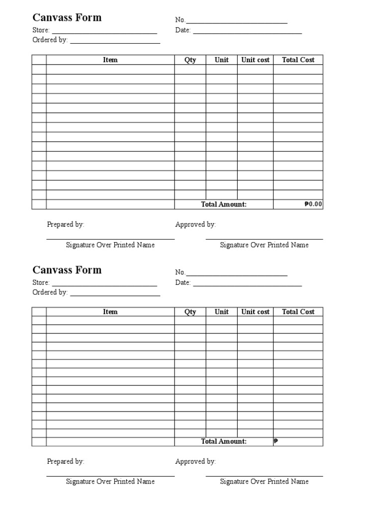 Canvass Form: Item Qty Unit Unit Cost Total Cost | PDF | Finance ...