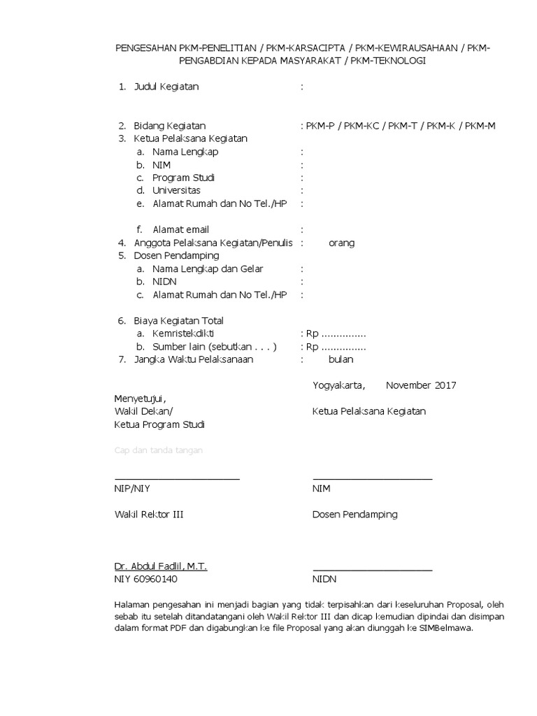 Lembar Pengesahan PKM 2017 | PDF | Seni