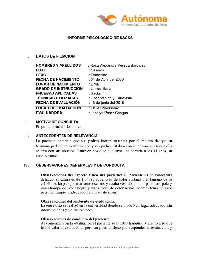Test de Sack | PDF | Actitud (psicología) | Conceptos psicologicos