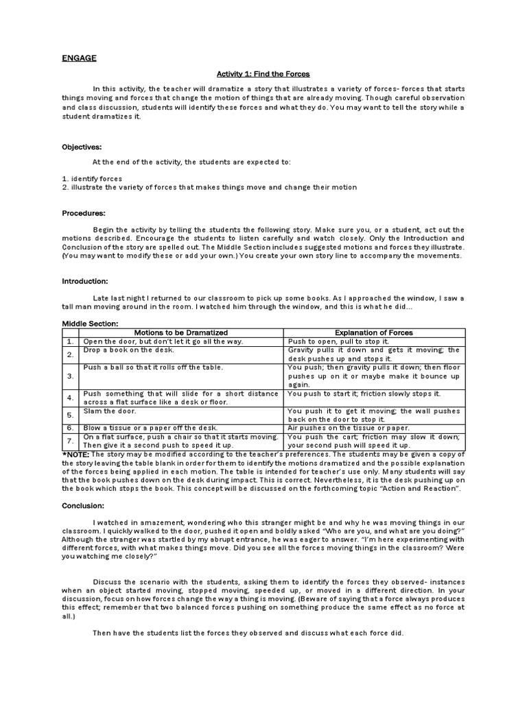 Forces and Motion Activity | PDF | Force | Classroom