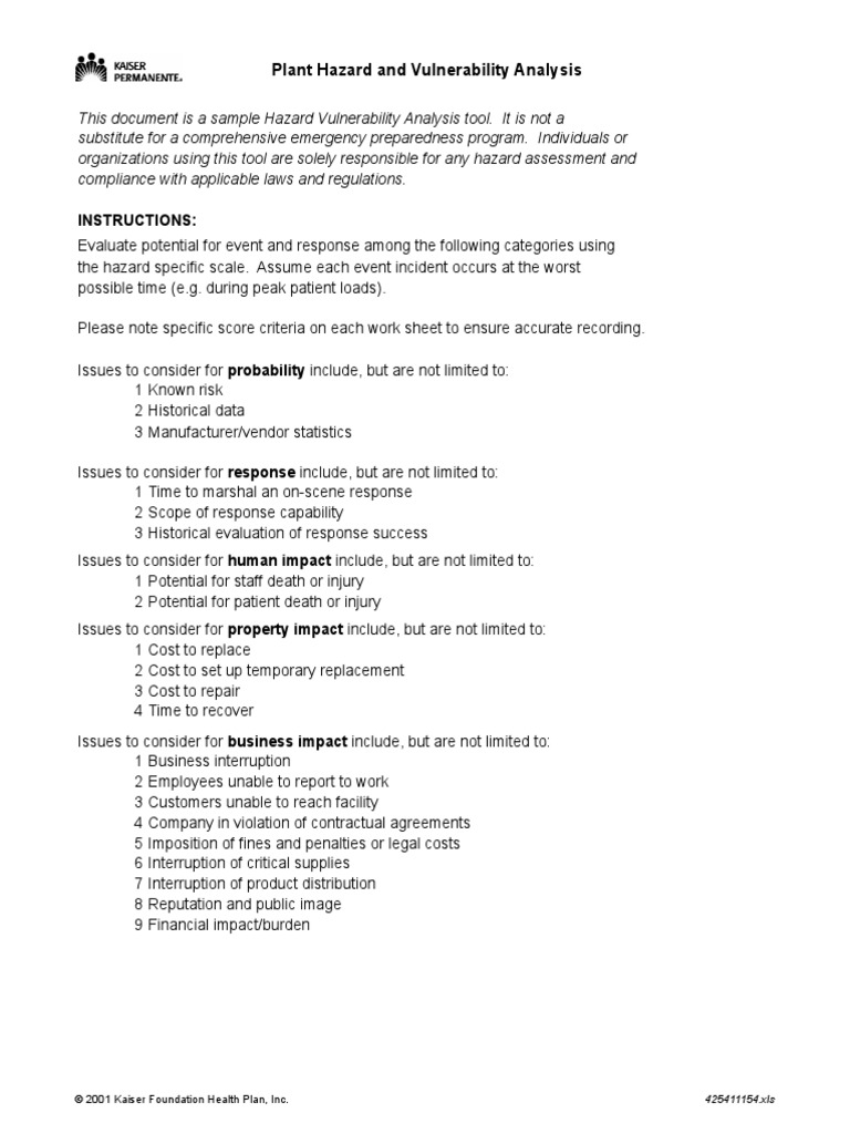 Plant Hazard and Vulnerability Analysis: Instructions | PDF | Hazards ...
