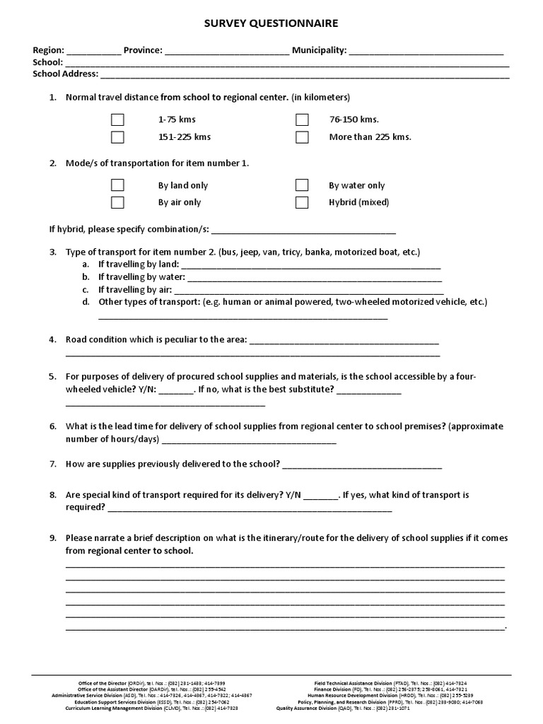 Survey Questionnaire | PDF | Transport | Logistics