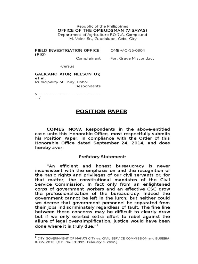 Position Paper on Ubay Misconduct Case | PDF | Government | Justice