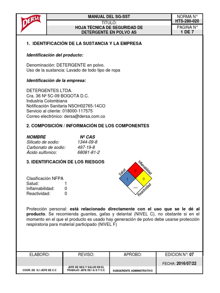 Hs Detergentes en Polvo as[3843] | Detergente | Toxicidad