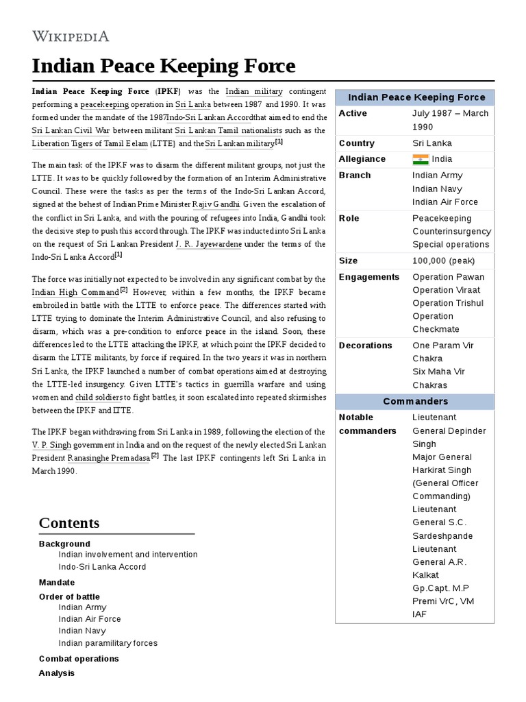 Indian Peace Keeping Forces | PDF | Military Science | Sri Lanka