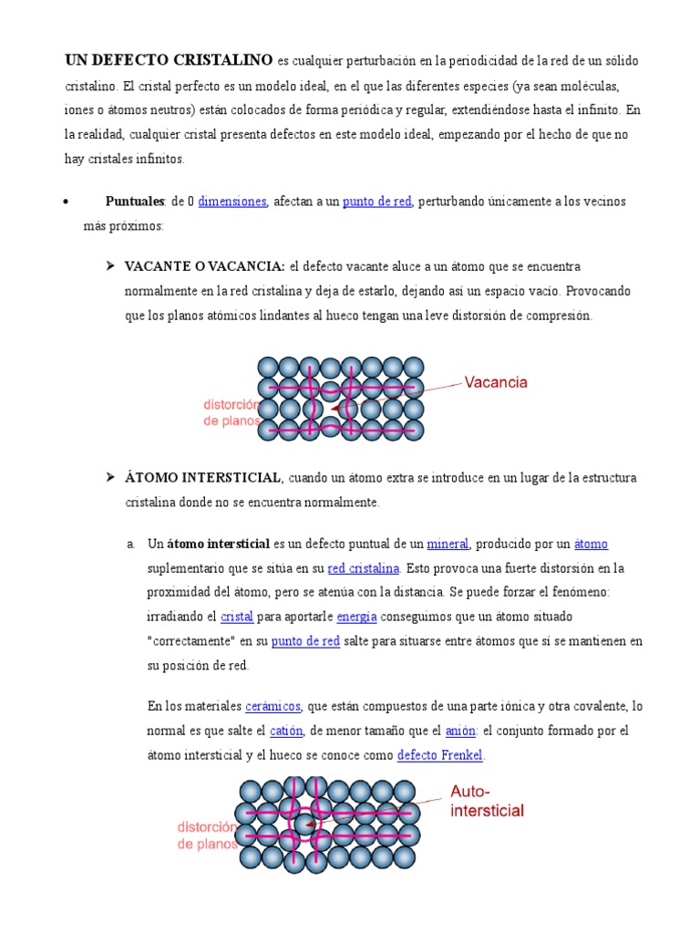 Defectos Puntuales en Estructuras Cristalinas | PDF | Defecto ...