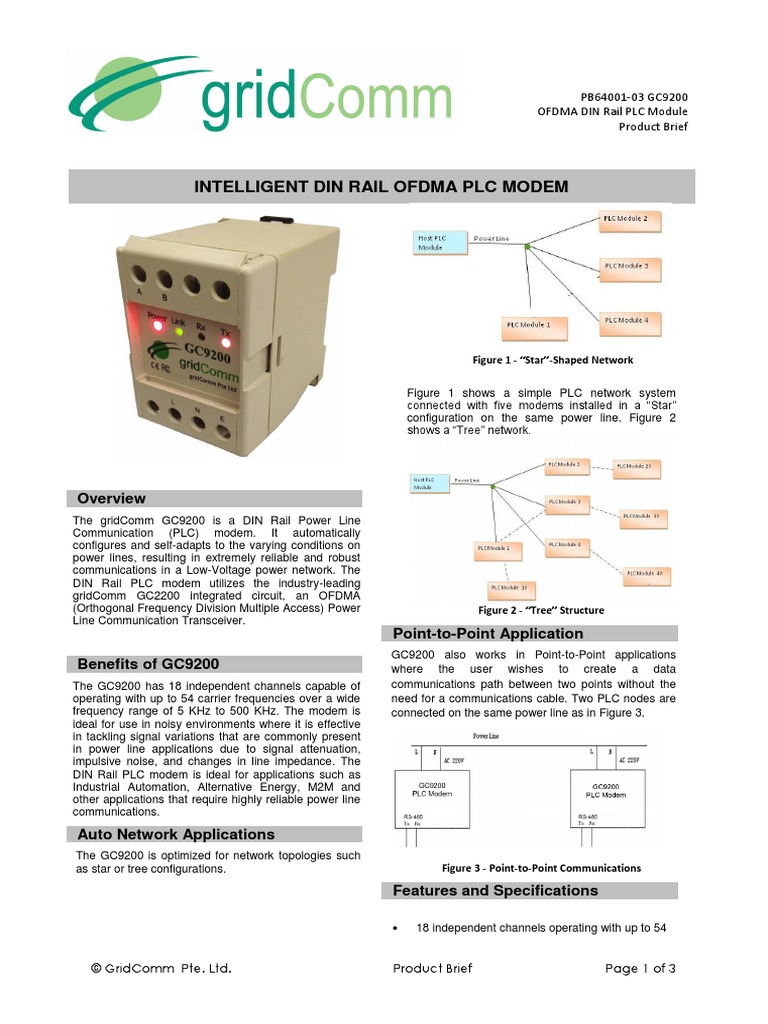 DIN Rail PLC Modem Product Brief | PDF | Network Topology | Electric ...