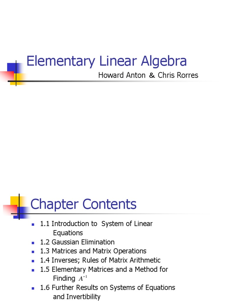 Elementary Linear Algebra: Howard Anton Chris Rorres | PDF | System Of ...