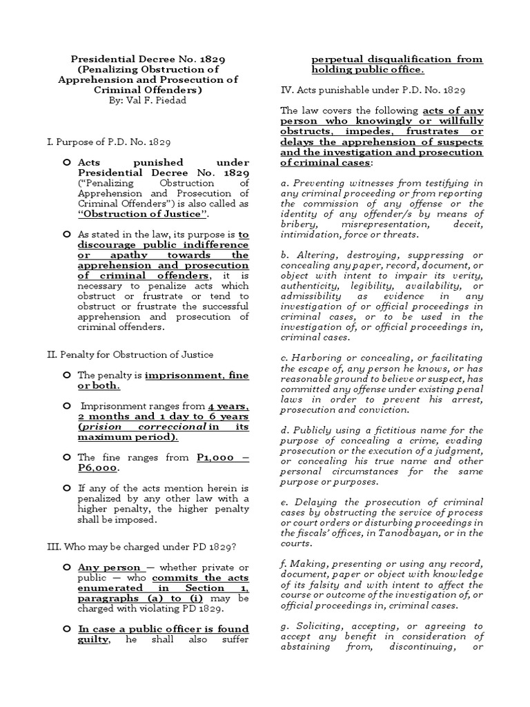 Hand-Out - P.D. 1829 (Penalizing Obstruction of Apprehension and ...